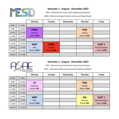 MAE Timetable of Semester – MAE