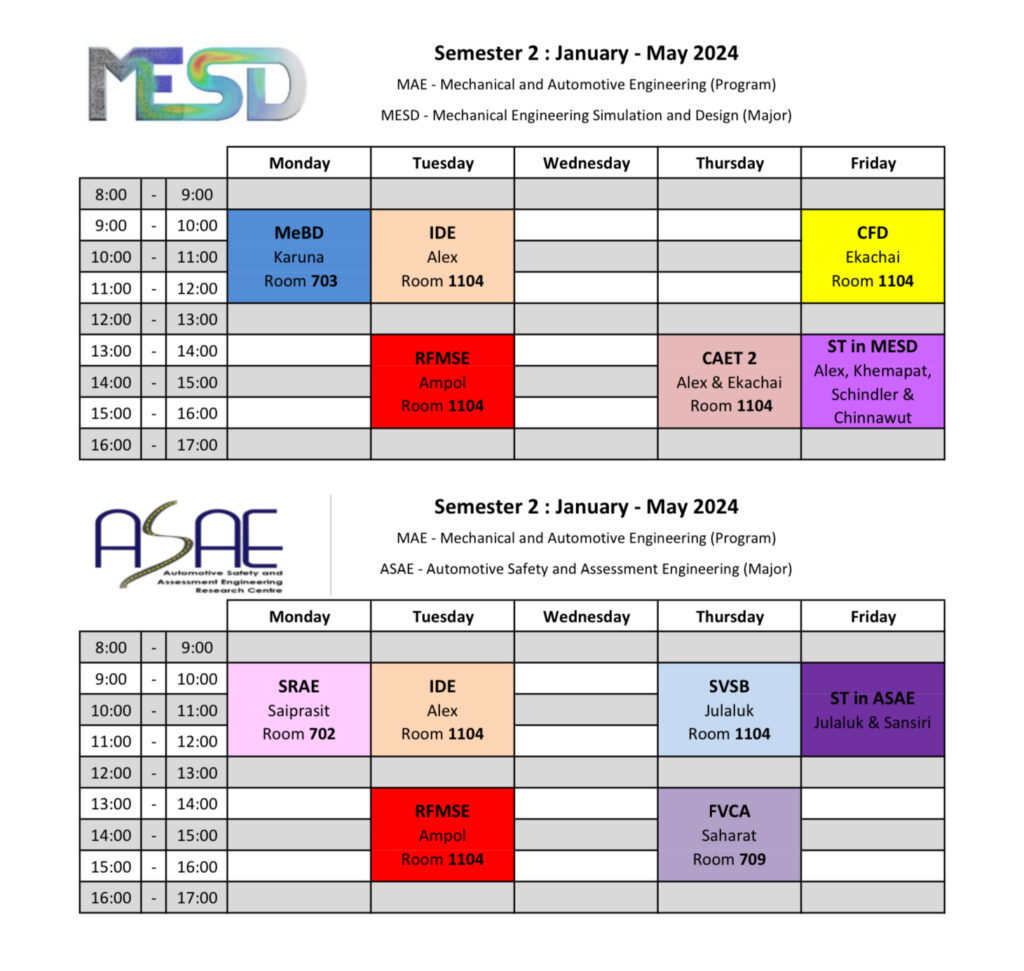MAE Timetable of Semester – MAE