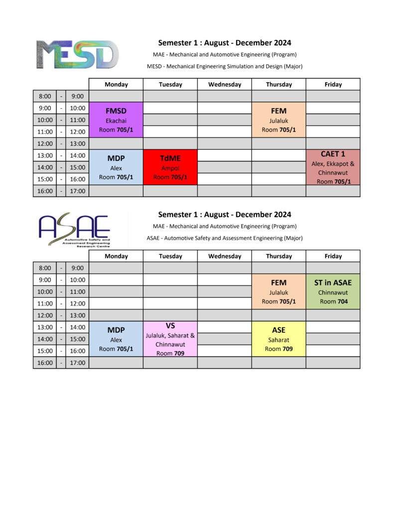 MAE Timetable of Semester – MAE